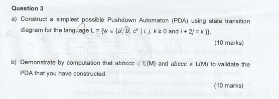 a) Construct a simplest possible Pushdown Automaton | Chegg.com