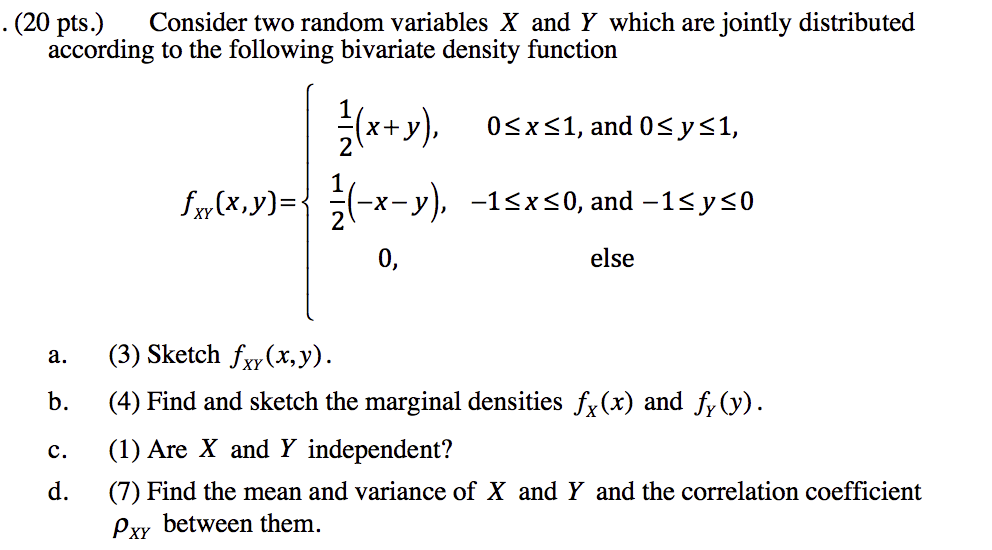 .(20 pts.) Consider two random variables X and Y | Chegg.com