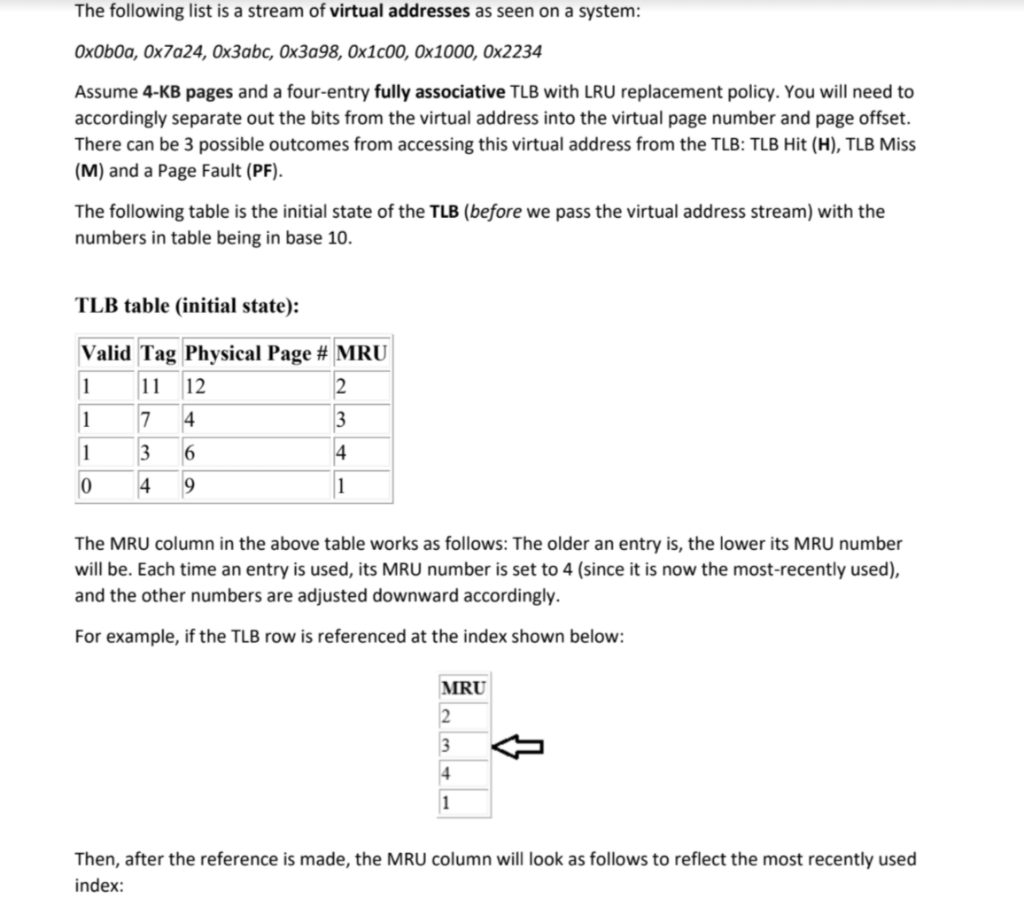 Solved The following list is a stream of virtual addresses | Chegg.com
