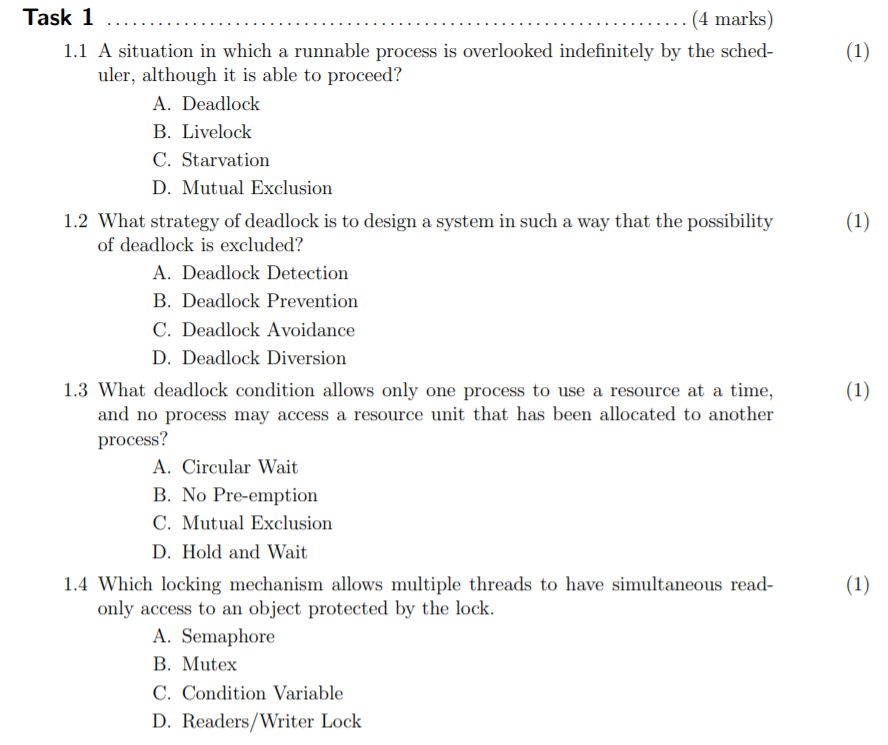 Solved (1) (1) Task 1 (4 marks) 1.1 A situation in which a | Chegg.com