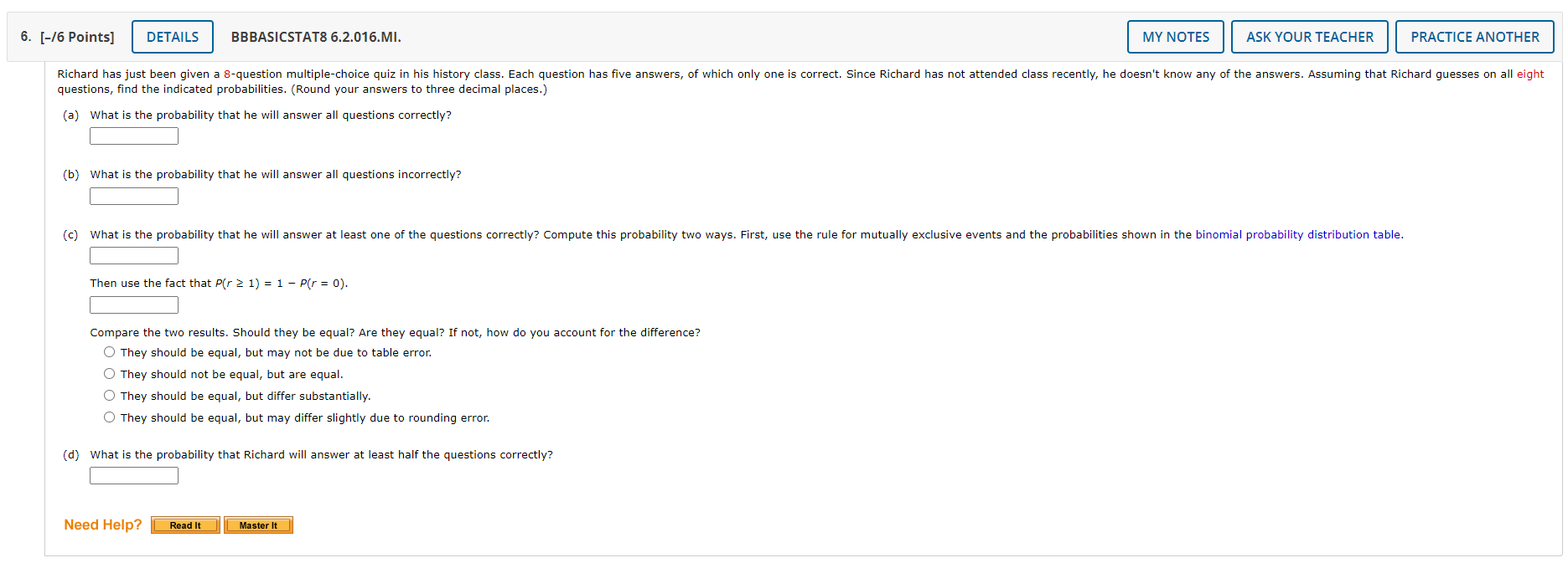 Solved 6. [-16 Points] DETAILS BBBASICSTATS 6.2.016.MI. MY | Chegg.com