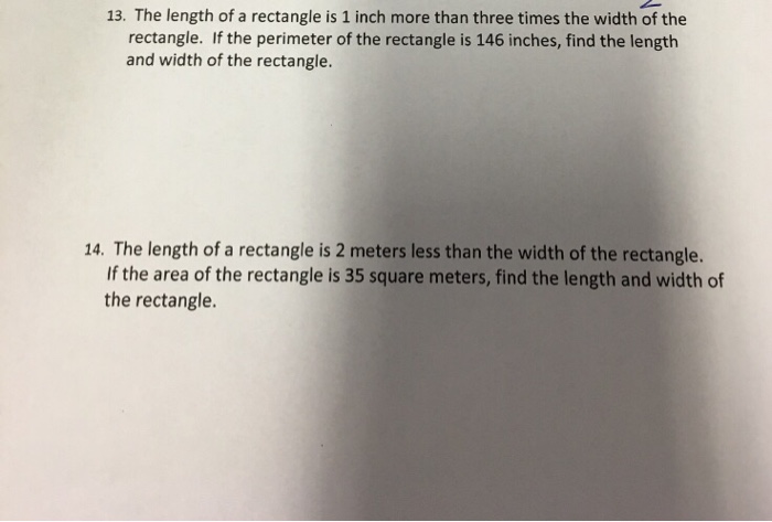 Solved 13. The length of a rectangle is 1 inch more than | Chegg.com