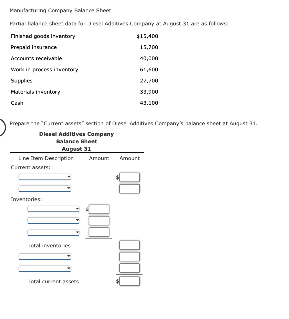 Solved Manufacturing Company Balance Sheet Partial balance | Chegg.com