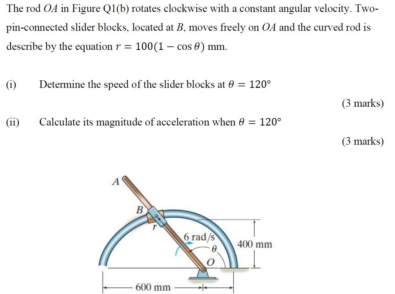 Solved The rod OA in Figure Q1(b) rotates clockwise with a | Chegg.com