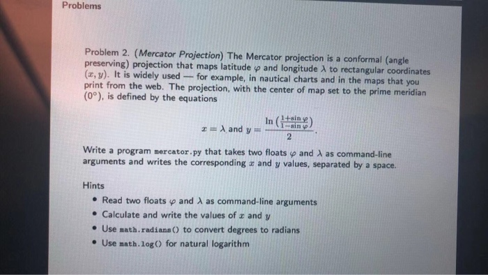 Solved Problems Problem 2. (Mercator Projection) The | Chegg.com