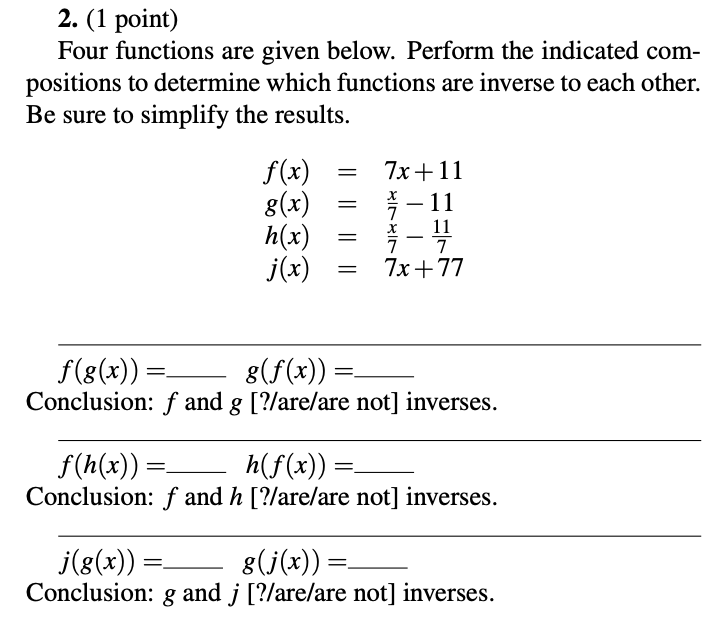 Solved (1 point) Four functions are given below. Perform the | Chegg.com