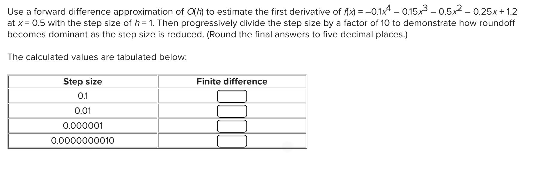 Solved Use a forward difference approximation of Olh) to | Chegg.com