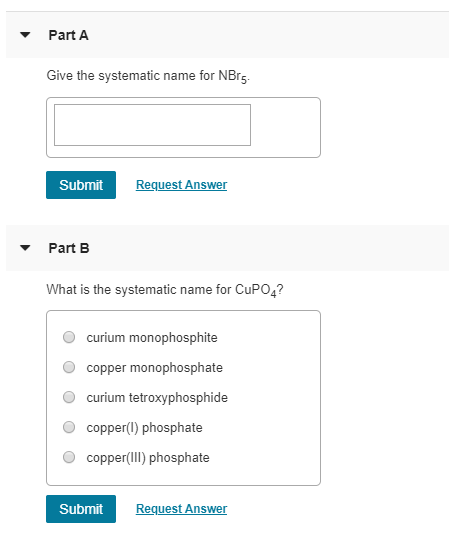 Solved Part A Give the systematic name for NBr. Submit | Chegg.com