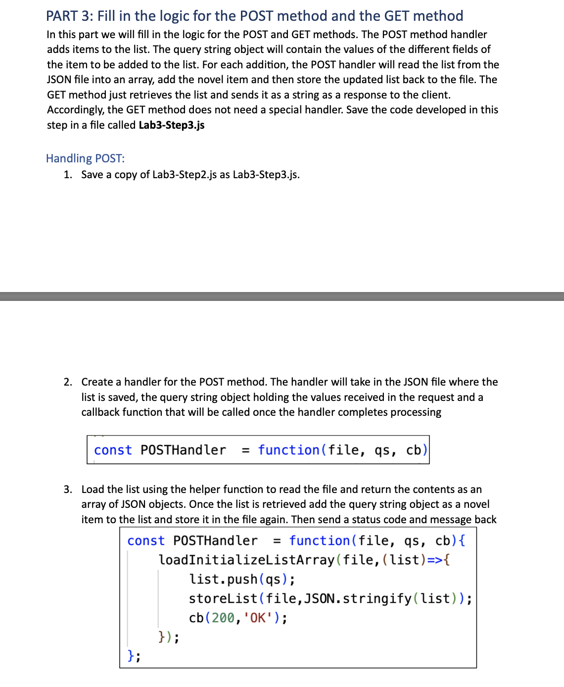 Solved PART 3: Fill in the logic for the POST method and the | Chegg.com