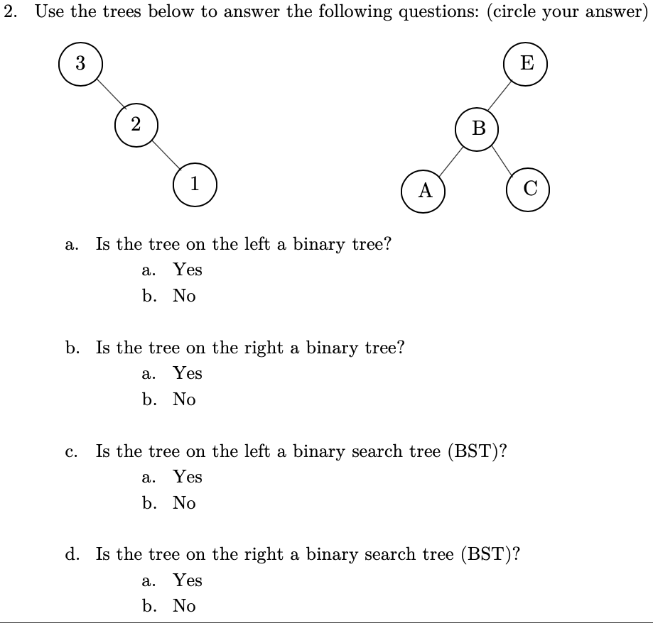 Solved 2. Use the trees below to answer the following | Chegg.com