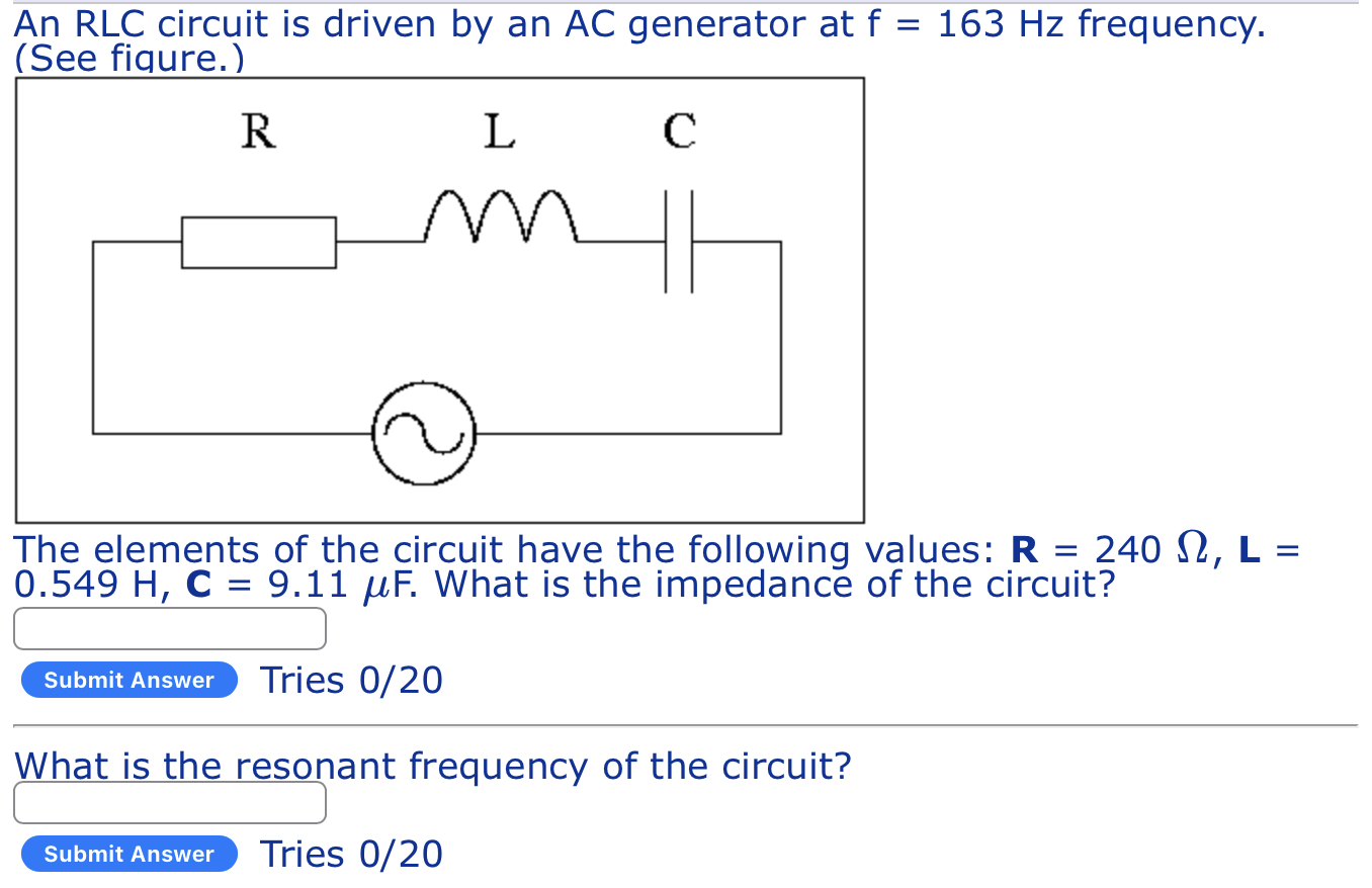 Solved An RLC circuit is driven by an AC generator at \\( | Chegg.com