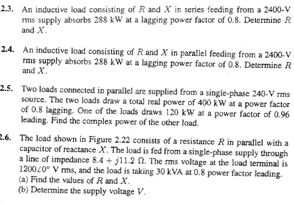 Solved 2.3. An inductive load consisting of R and X in | Chegg.com