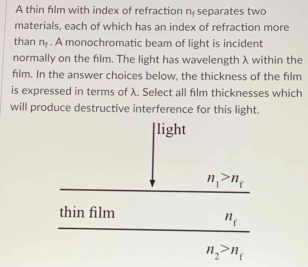 Solved A thin film with index of refraction nf separates two | Chegg.com