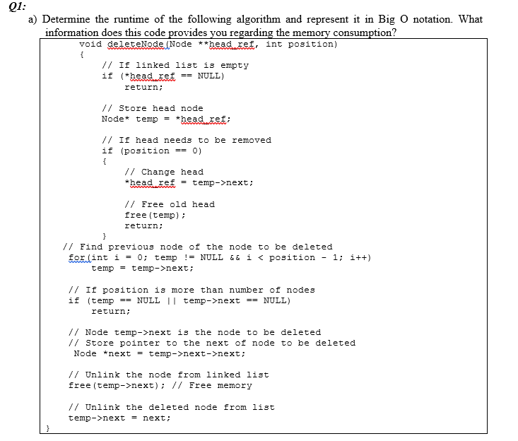 Solved Q1: a) Determine the runtime of the following | Chegg.com