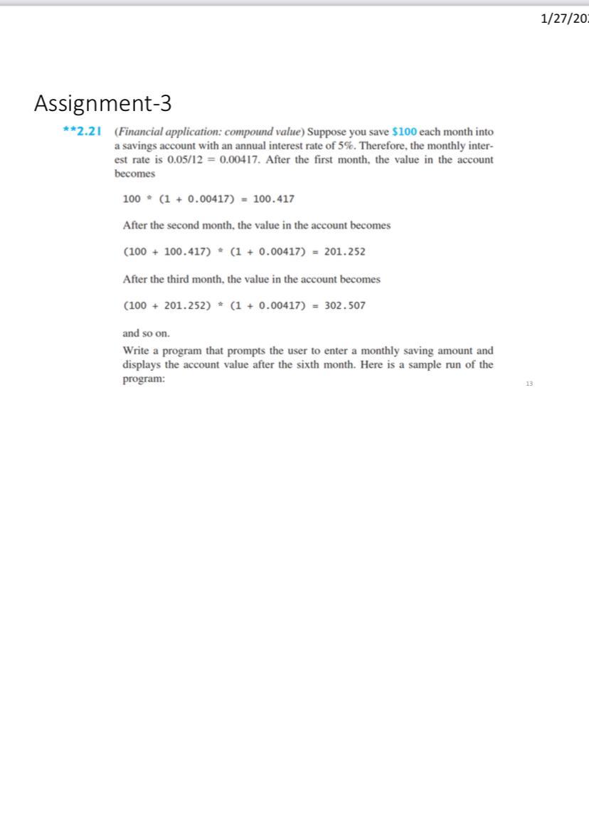 Solved 1/27/20 Assignment-3 **2.21 (Financial application: | Chegg.com