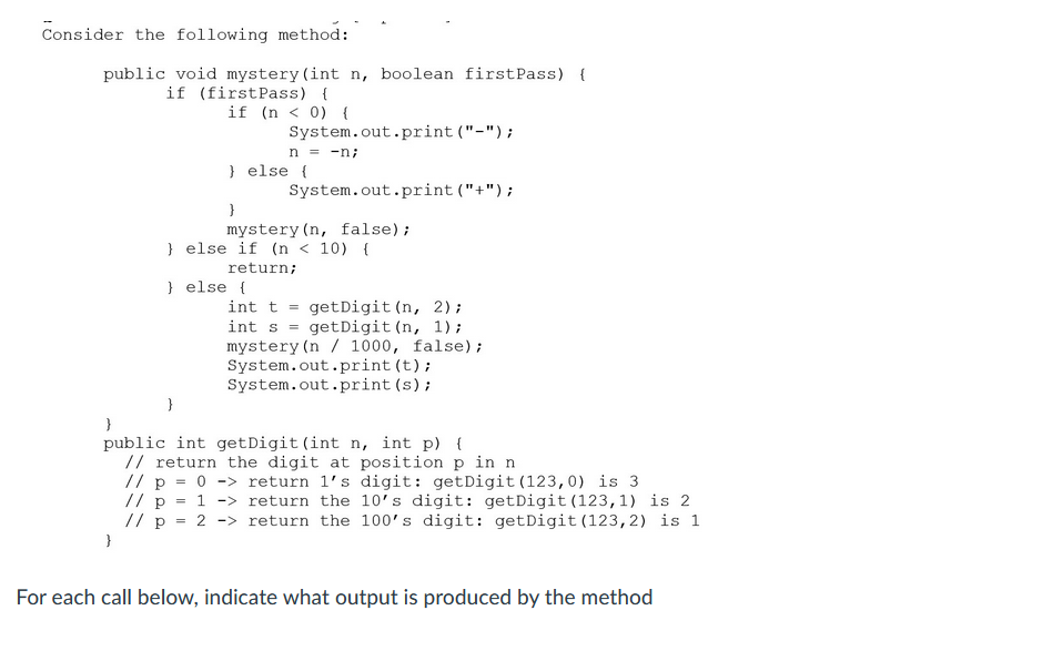 Solved 1. mystery(7, true) 2. mystery(825, false) 3. | Chegg.com