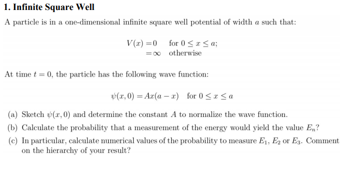 Solved 1. Infinite Square Well A particle is in a | Chegg.com