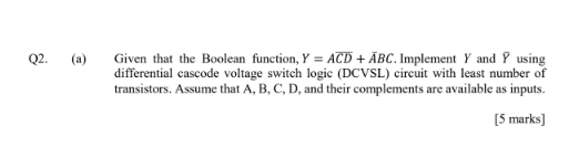 Solved Q2 (a) Given that the Boolean function, Y = ACD + | Chegg.com