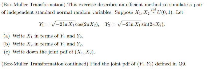 Solved (Box-Muller Transformation) This exercise describes | Chegg.com