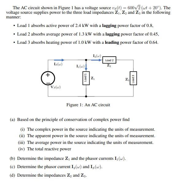 Solved The AC circuit shown in Figure 1 has a voltage source | Chegg.com