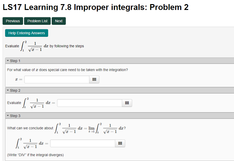 Solved LS17 Learning 7.8 Improper integrals: Problem 2 | Chegg.com