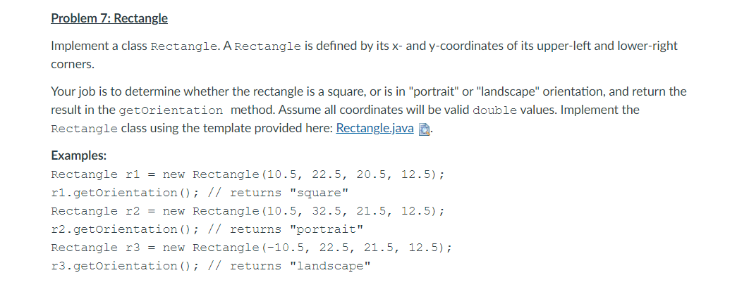 Solved Problem 7: Rectangle Implement a class Rectangle. A | Chegg.com