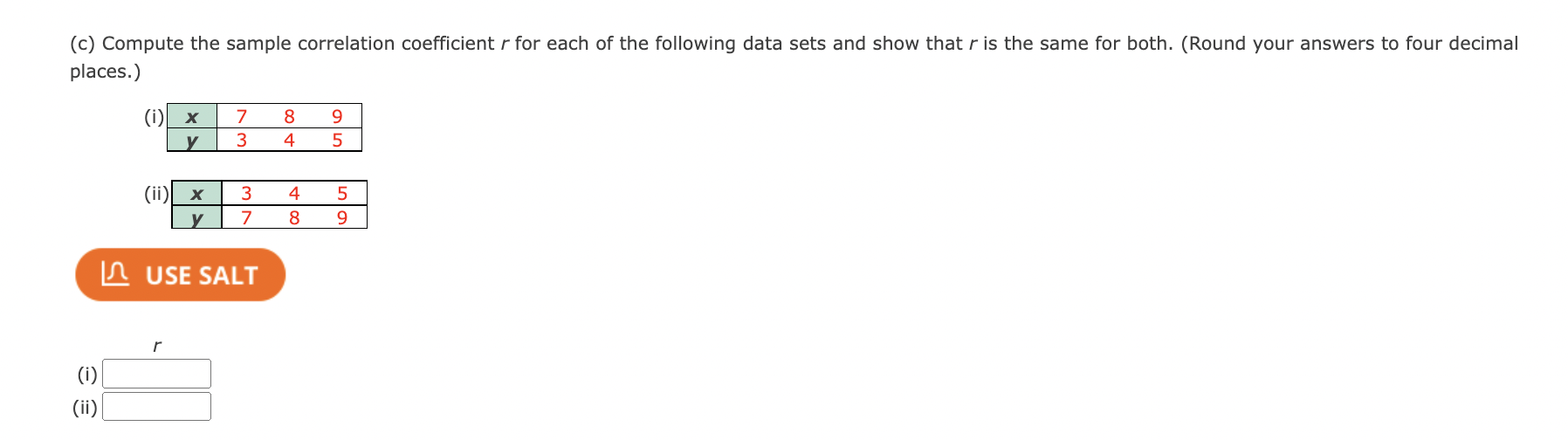 Solved (c) Compute the sample correlation coefficient r for | Chegg.com