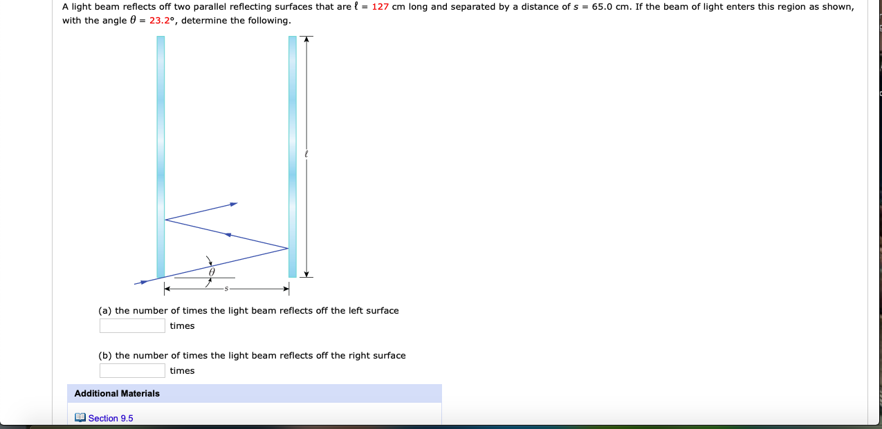 Solved A light beam reflects off two parallel reflecting | Chegg.com