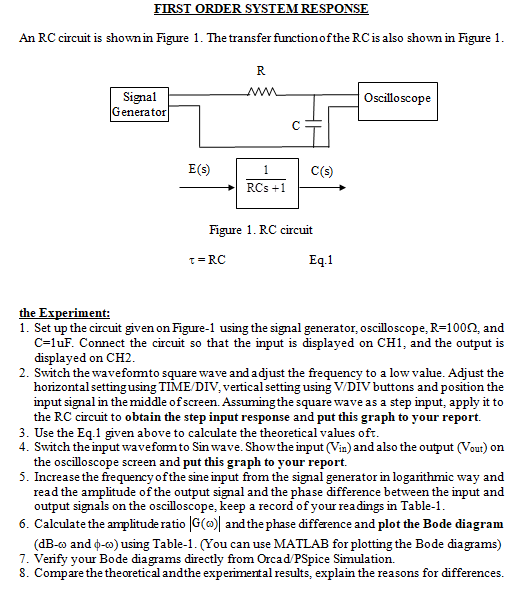 Solved FIRST ORDER SYSTEM RESPONSE An RC circuit is shown in | Chegg.com