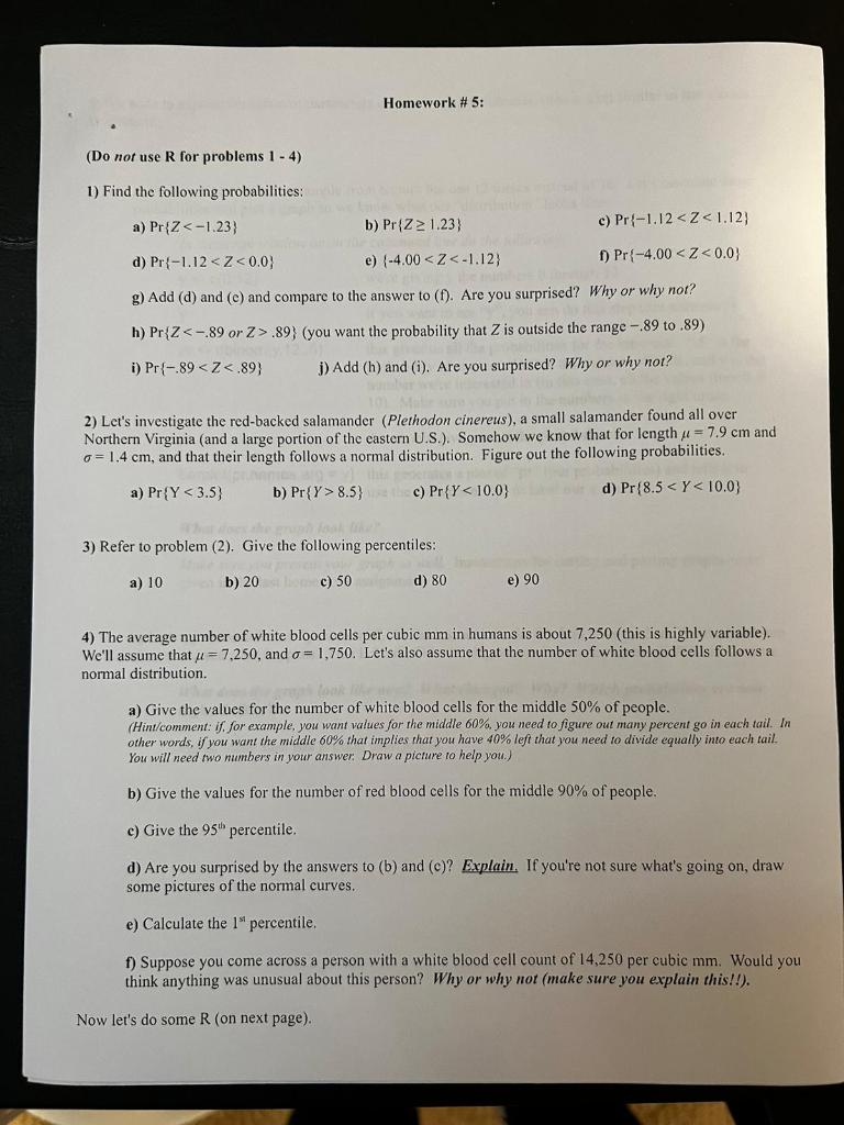 Solved 1) Find the following probabilities: a) Pr{Z