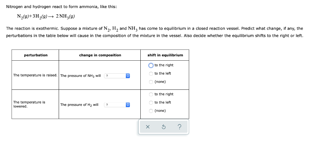 Solved Nitrogen and hydrogen react to form ammonia, like | Chegg.com