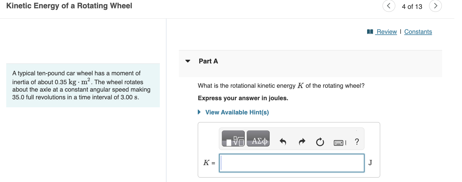 Solved Kinetic Energy of a Rotating Wheel A typical | Chegg.com