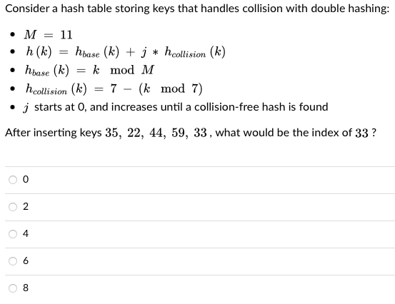 Solved Consider a hash table storing keys that handles | Chegg.com