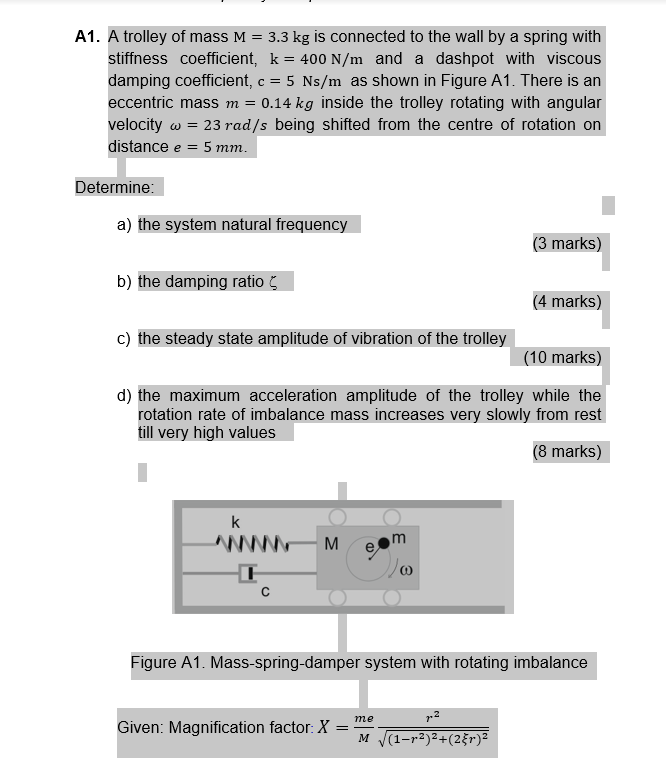 Solved A1. A trolley of mass M = 3.3 kg is connected to the | Chegg.com