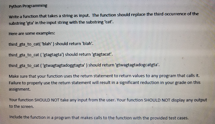 Solved Python Programming Write a function that takes a | Chegg.com
