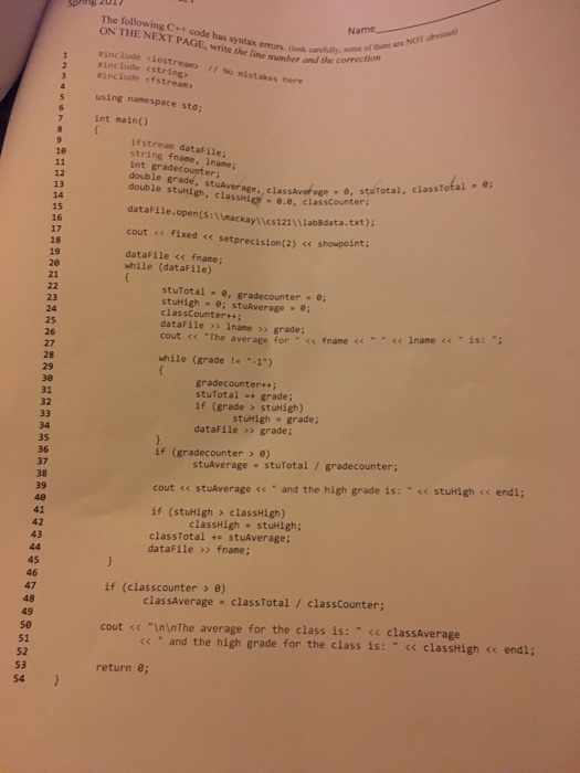 Solved The following C++ code has syntax errors. Find out | Chegg.com