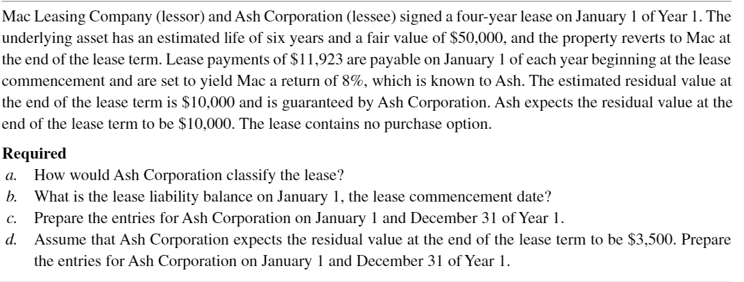 Solved 1. How did the Lessor Company arrive at a $11,923 | Chegg.com