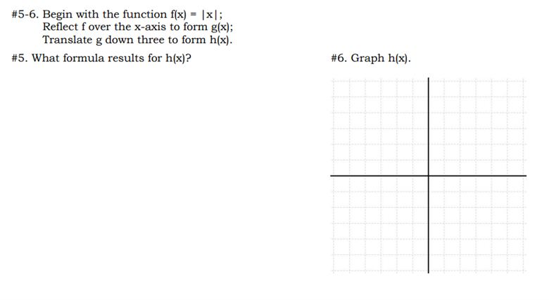 Solved #5-6. Begin with the function f(x)=∣x∣; Reflect f | Chegg.com