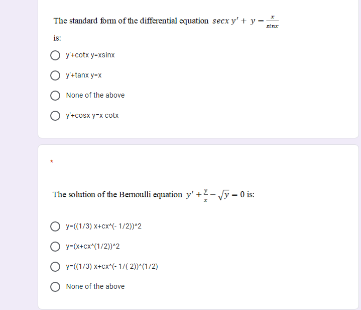 Solved The standard form of the differential equation secx | Chegg.com