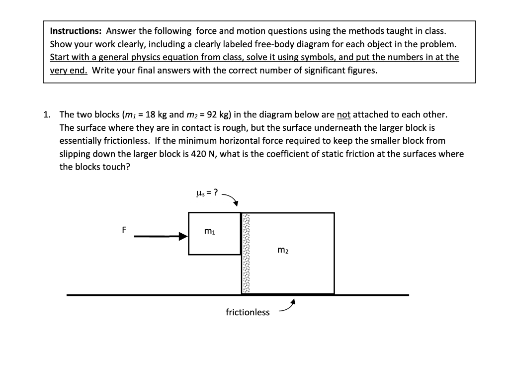 Solved Instructions: Answer the following force and motion | Chegg.com