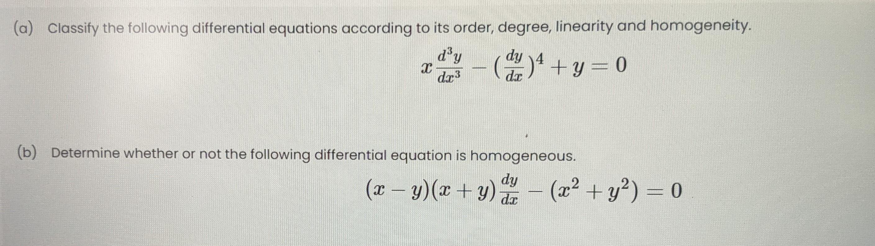 Solved A Classify The Following Differential Equations