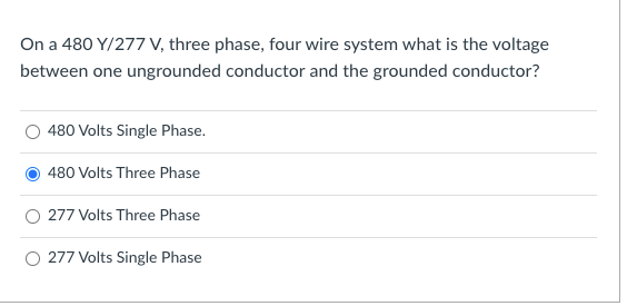 Solved On a 480Y/277 V, three phase, four wire system what | Chegg.com
