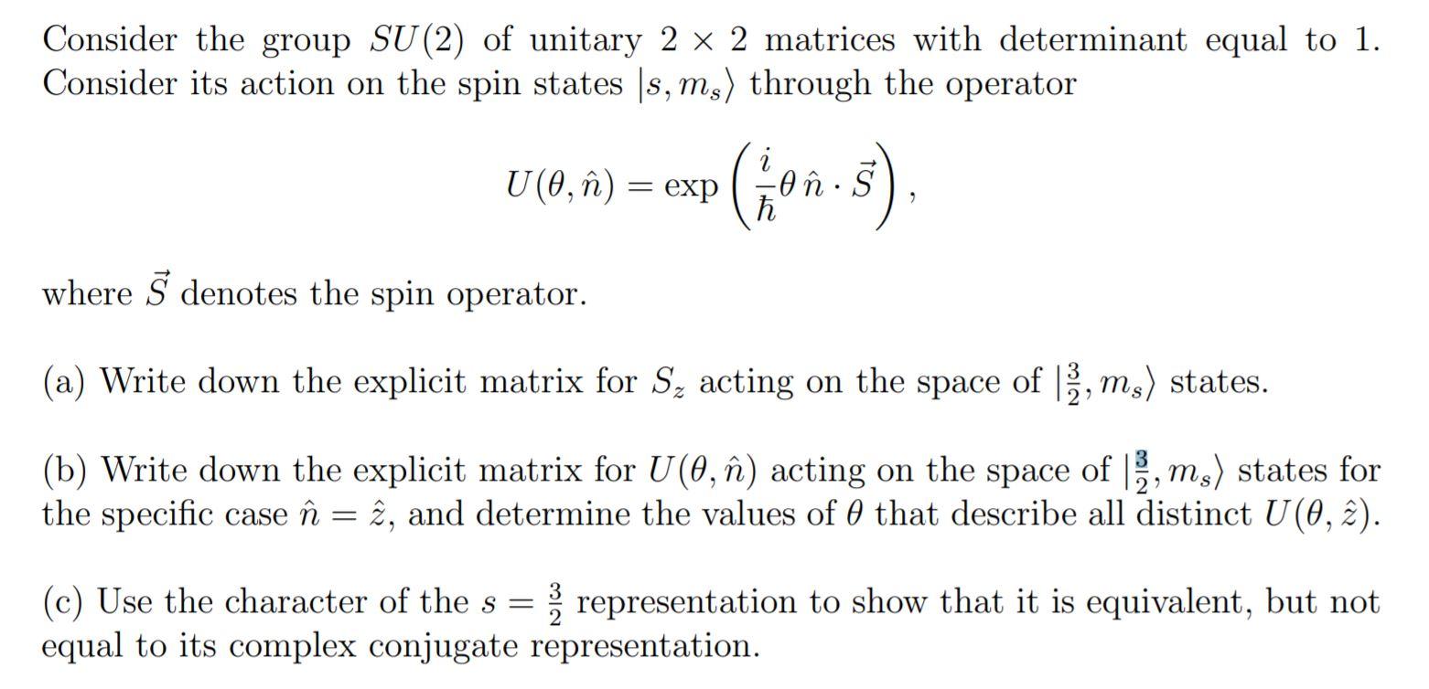 Solved Consider the group SU(2) of unitary 2 x 2 matrices | Chegg.com