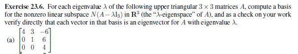 Solved Exercise 23.6. For each eigenvalue of the following | Chegg.com