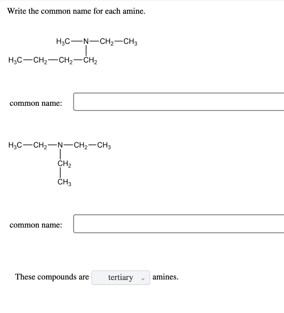 Solved Write the common name for each amine. H3C-N-CH2-CH3 | Chegg.com