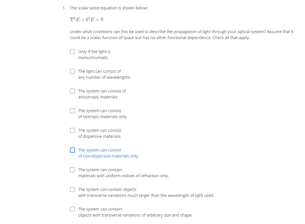 Solved 1. The scalar wave equation is shown below: VE + KE=0 | Chegg.com