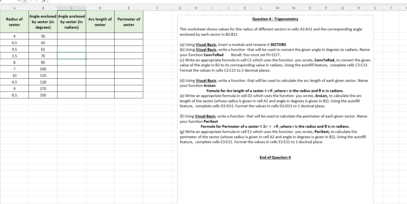 Solved This worksheet shows values for the radius of | Chegg.com