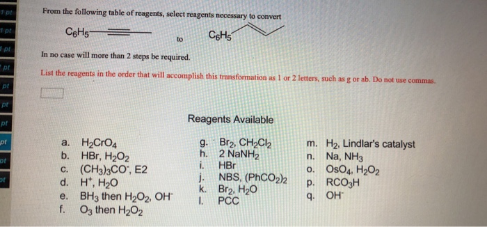 Solved From the following table of reagents, select reagents | Chegg.com