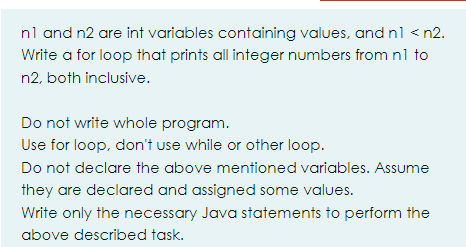 Solved n1 and n2 are int variables containing values, and n1 | Chegg.com