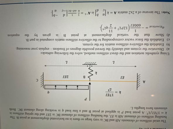 Solved The axial stiffness of elements AB and BC is very | Chegg.com